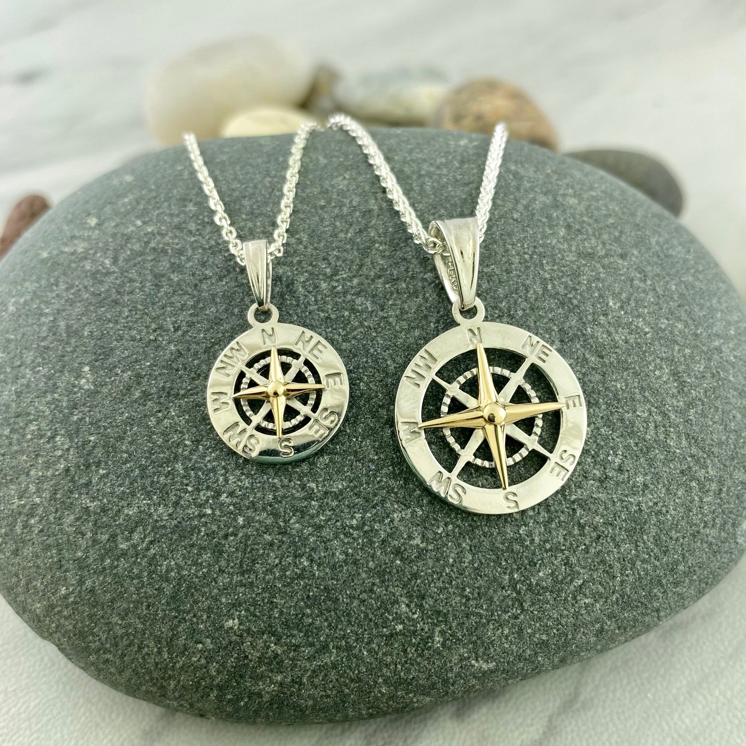 Two Tone Smooth Compass Rose Pendants – Cape Cod Jewelers